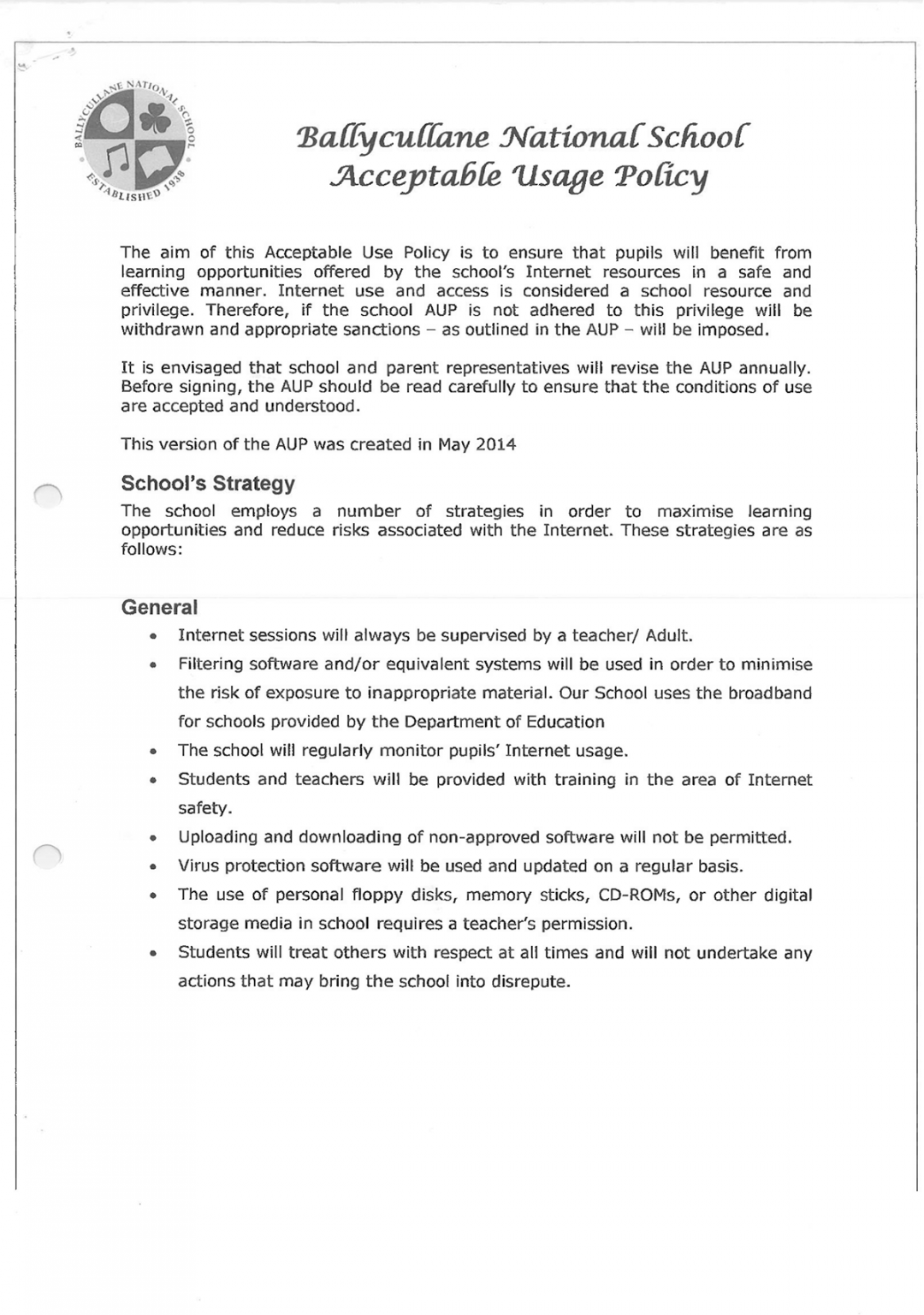 Acceptable Usage Policy | Ballycullane National School